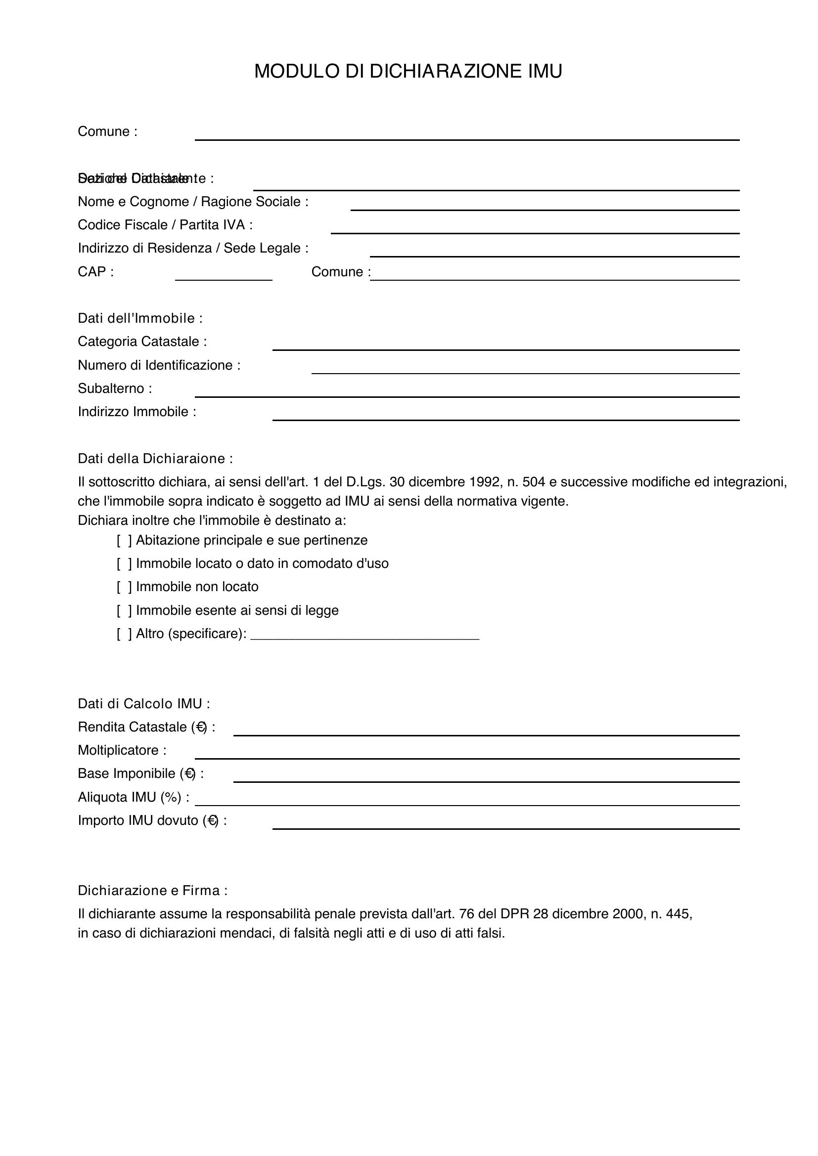 Modulo Dichiarazione Imu Editabile